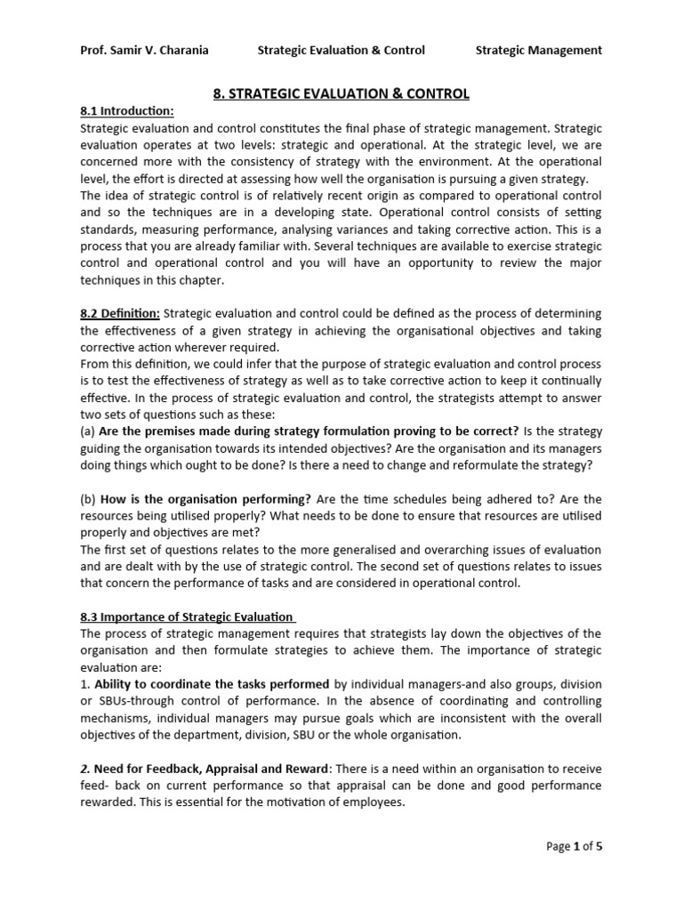 Strategy Evaluation & Control | PDF | Strategic Management | Evaluation