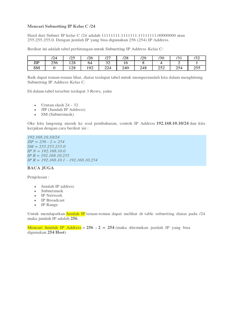 Mencari Subnetting IP Kelas C-1 | PDF | Komputer
