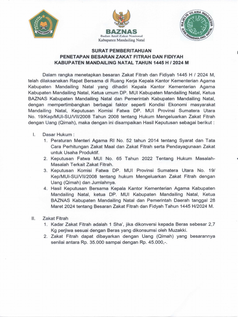 Surat Zakat Fitrah 2024 | PDF