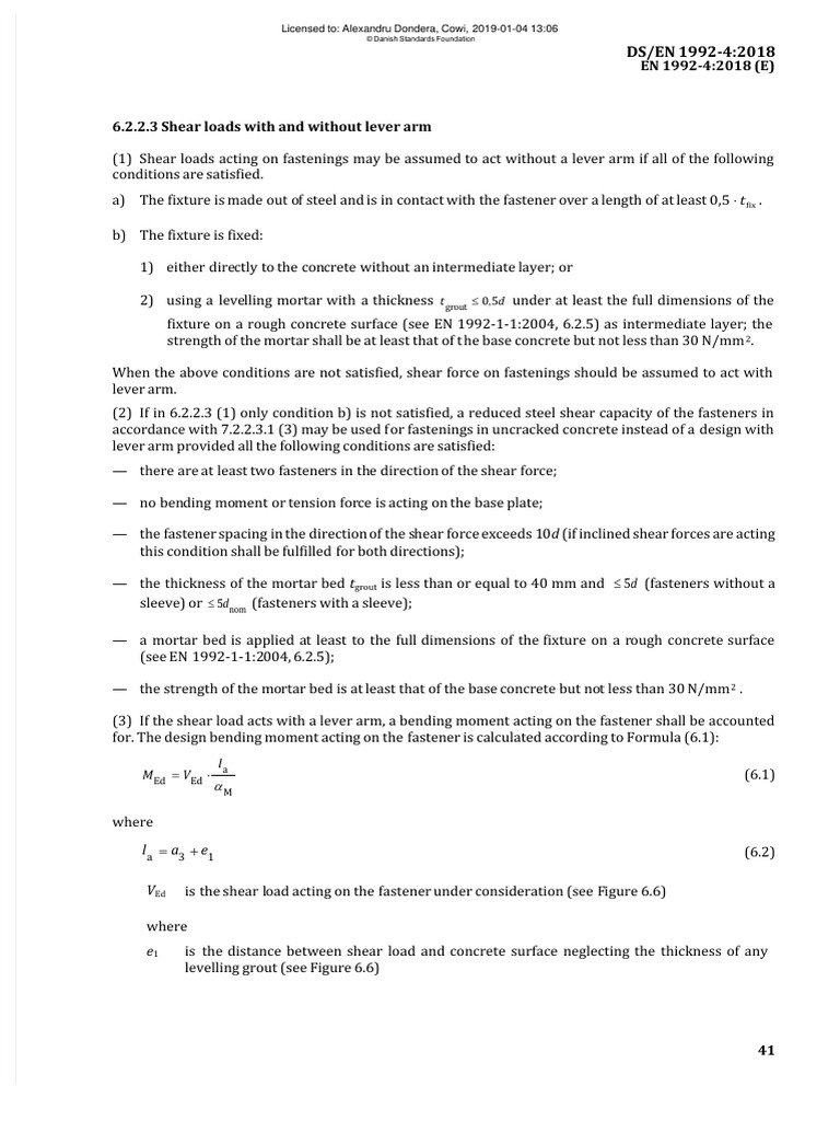 Shear Loads and Lever Arm in Fastenings | PDF | Beam (Structure) | Anchor