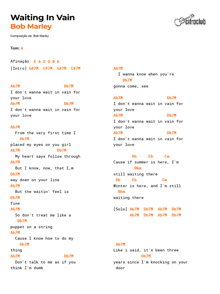 Cifra Club - Bob Marley - Waiting in Vain | PDF | Bob Marley