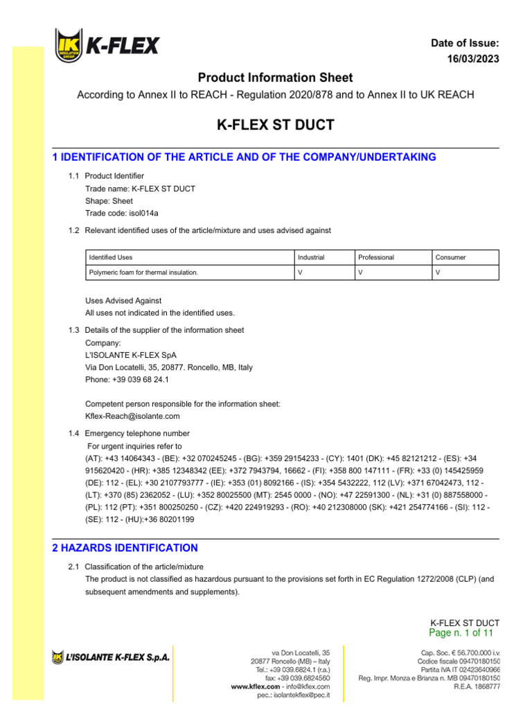K-Flex ST Duct - SS - Eng - 69712 | PDF | Dangerous Goods | Waste Management