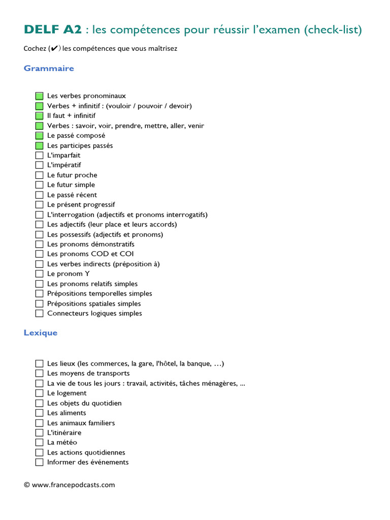 DELF A2 Check List | PDF