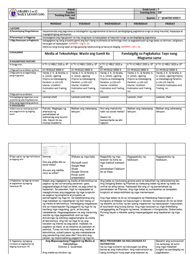 DLL - Esp 5 - Q3 - W9 | PDF
