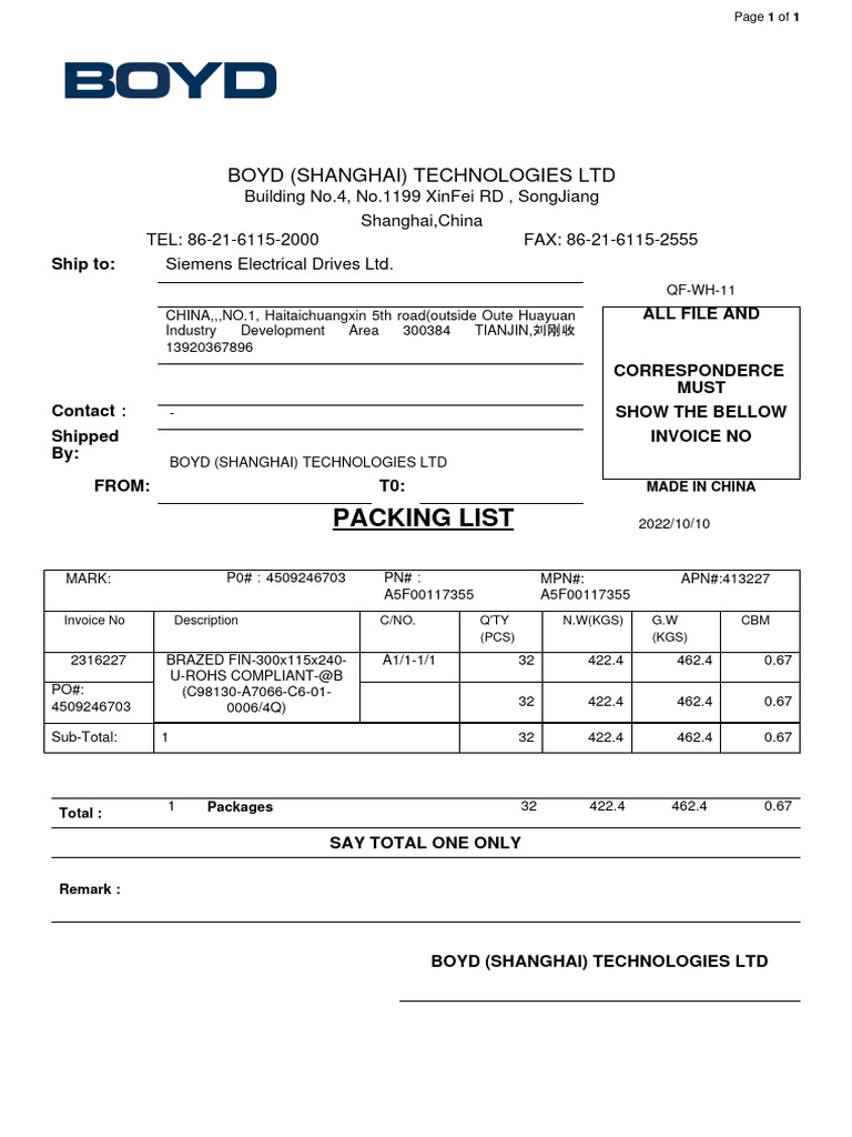 Boyd Asia Packing List Report_packing list (3) | PDF