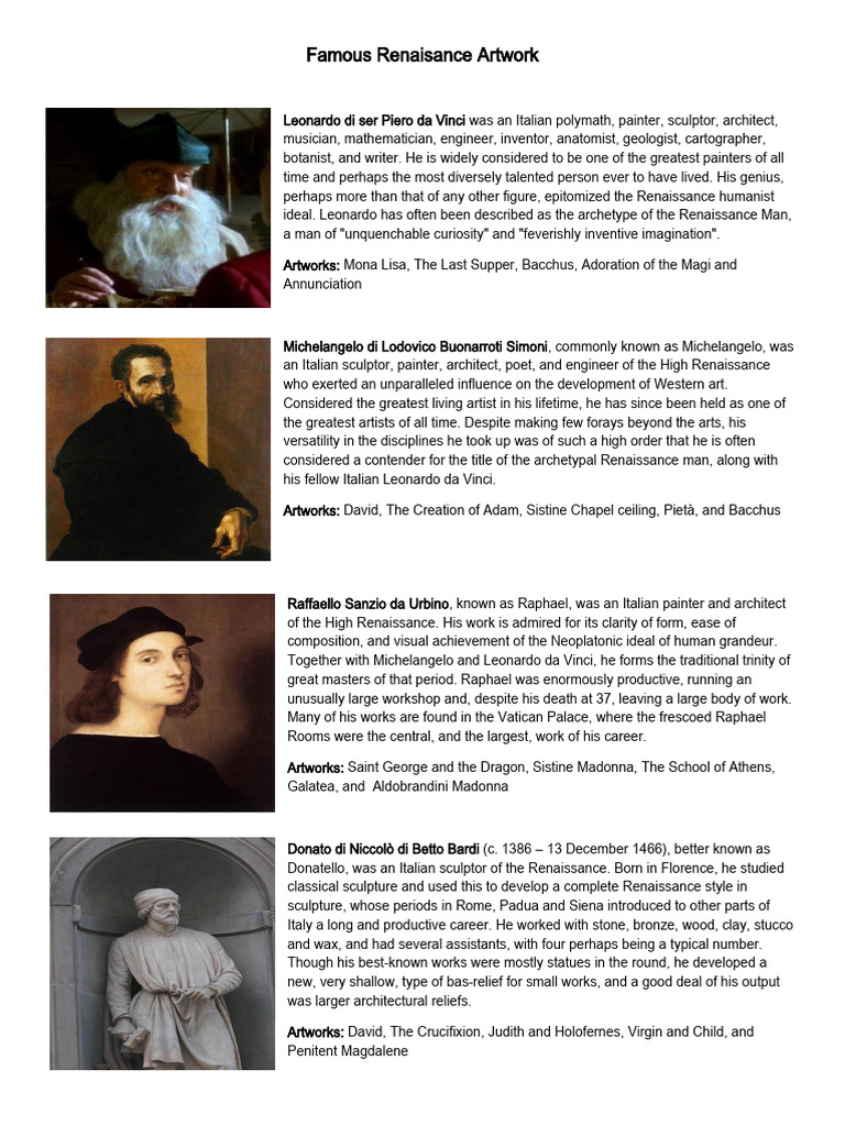 Iconic Artists and Their Renaissance Works | PDF | Leonardo Da Vinci ...