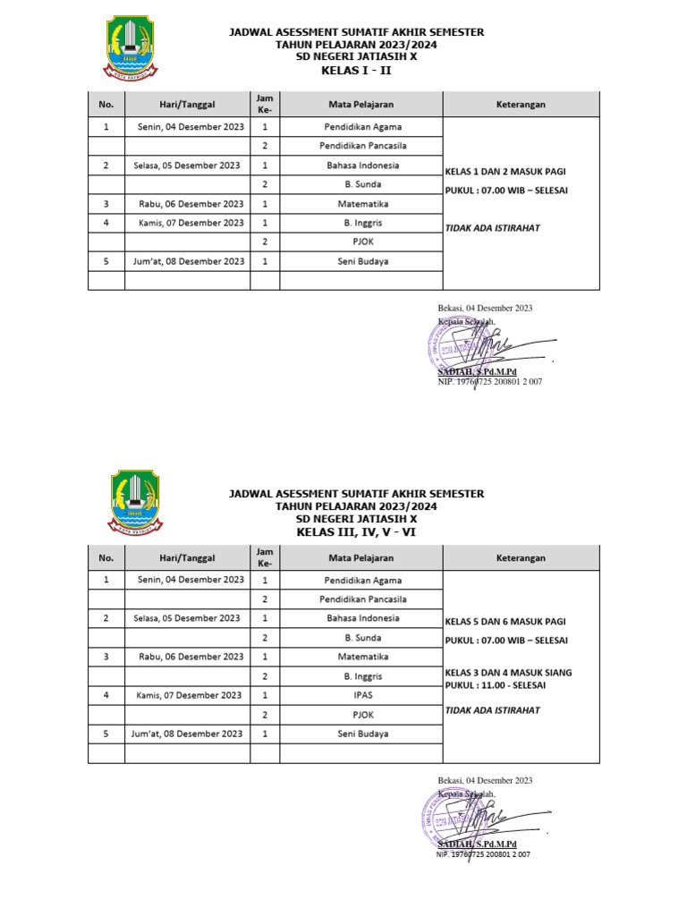 Jadwal Asas 2023 2024 Pdf