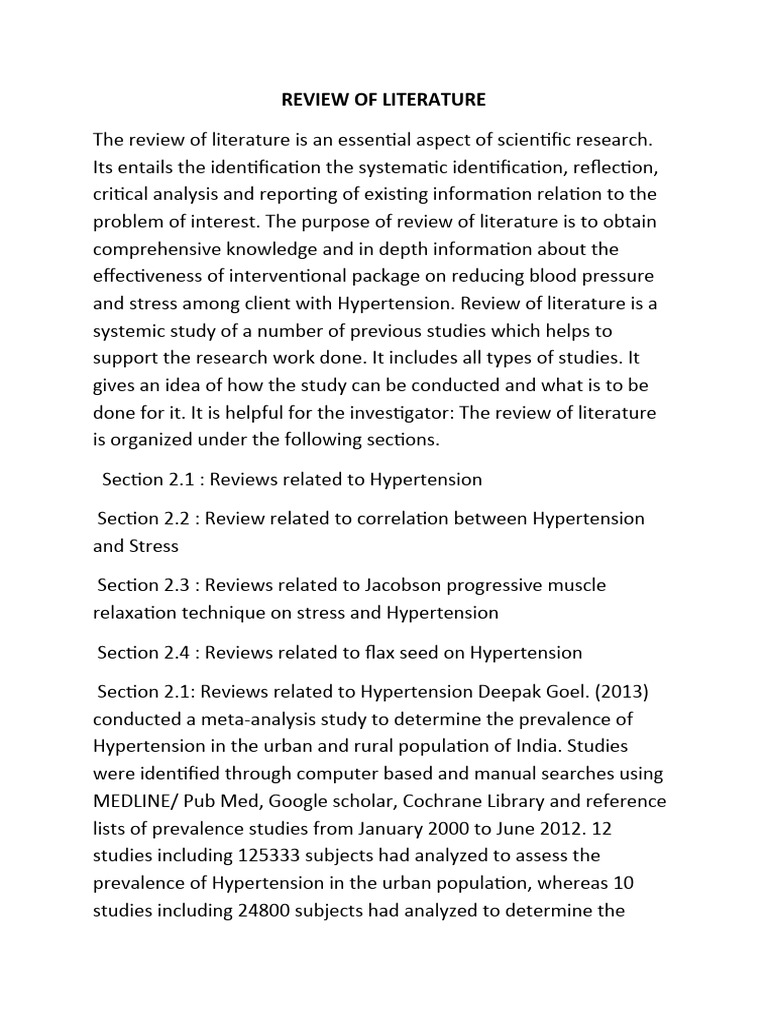 Literature Review on Hypertension and Stress | PDF | Hypertension ...