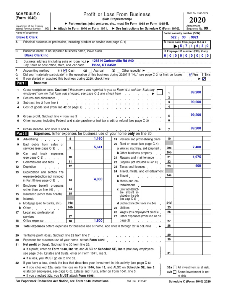SCHEDULE C 1040 Form | PDF | Cost Of Goods Sold | Expense