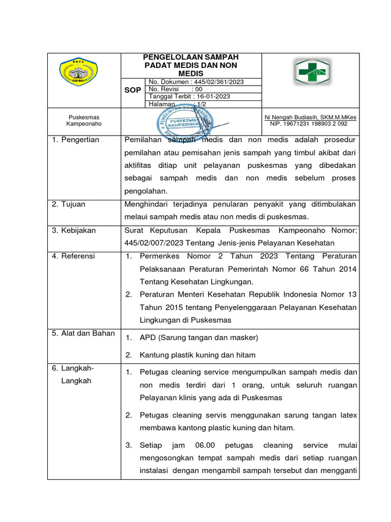 Sop Limbah Medis | PDF