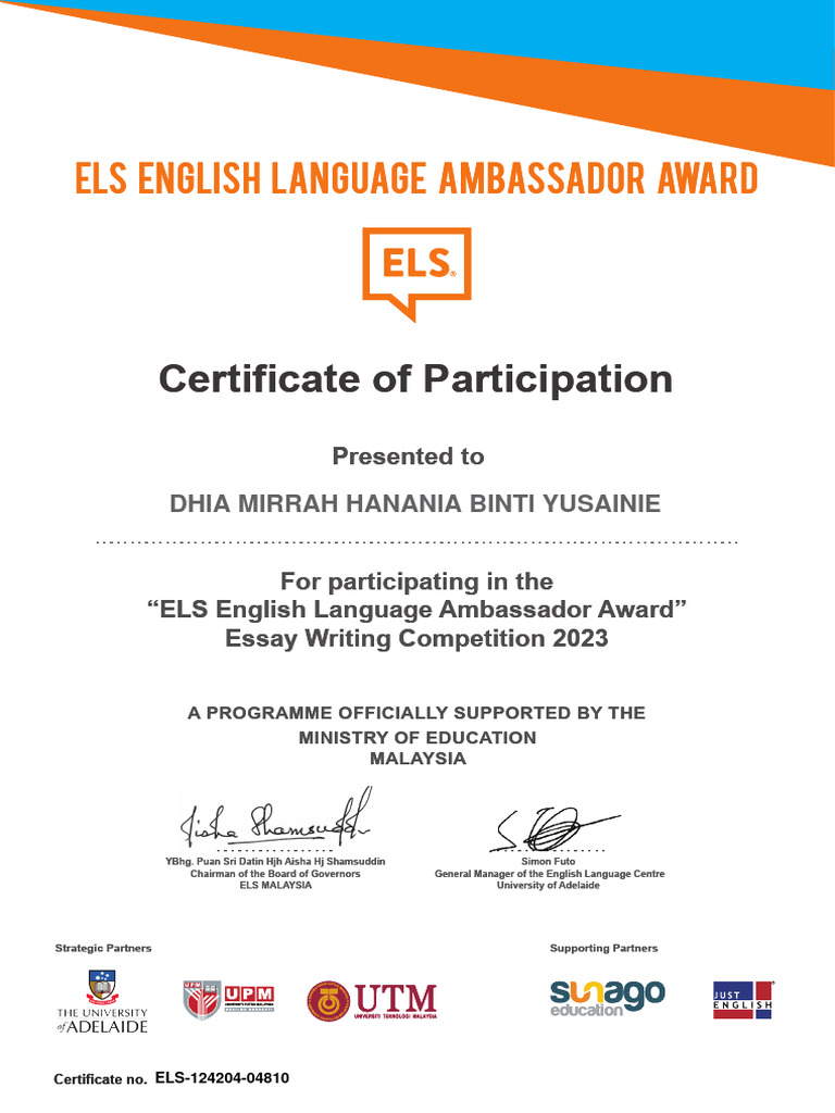 Certificate of Participation ELS 124204 04810 | PDF