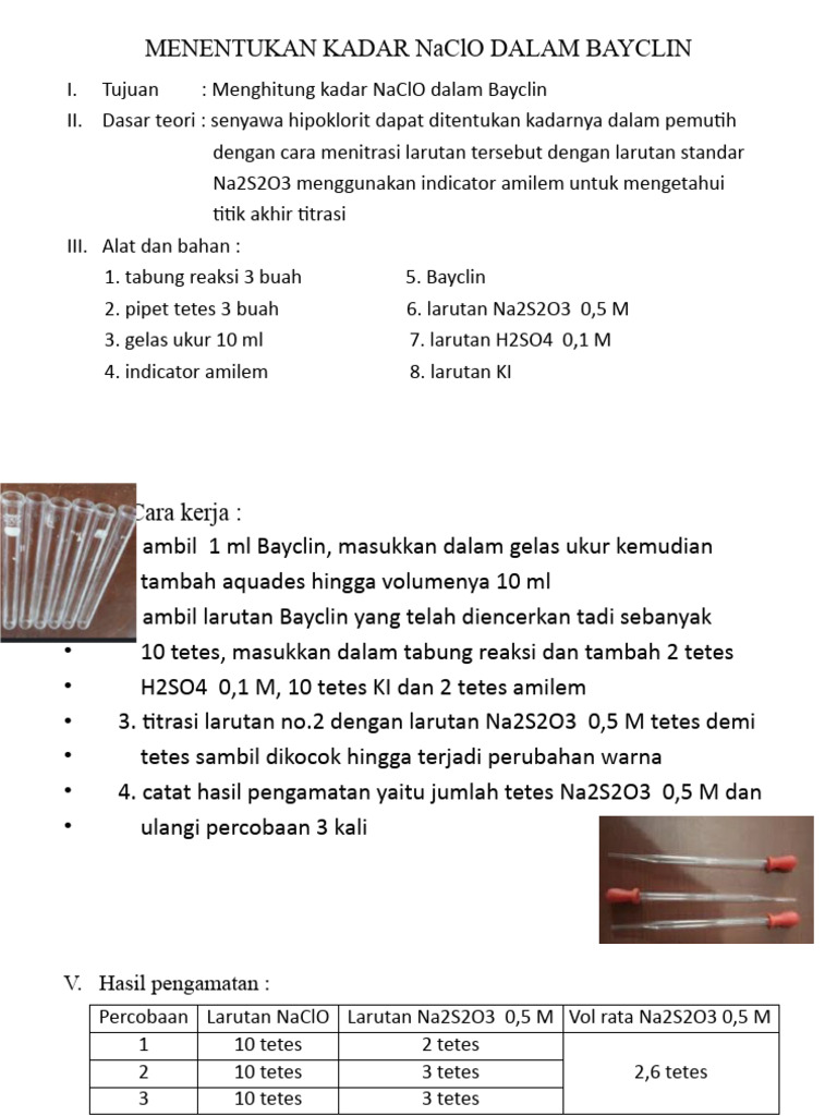 Kadar NaClO dalam Bayclin 4,84% | PDF