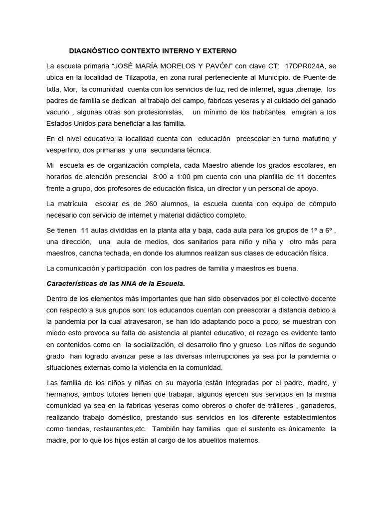 Diagnóstico Contexto Interno y Externo | PDF | Enseñando | Escuelas
