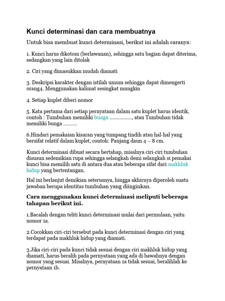 Cara Membuat Kunci Determinasi | PDF | Seni & Disiplin Bahasa