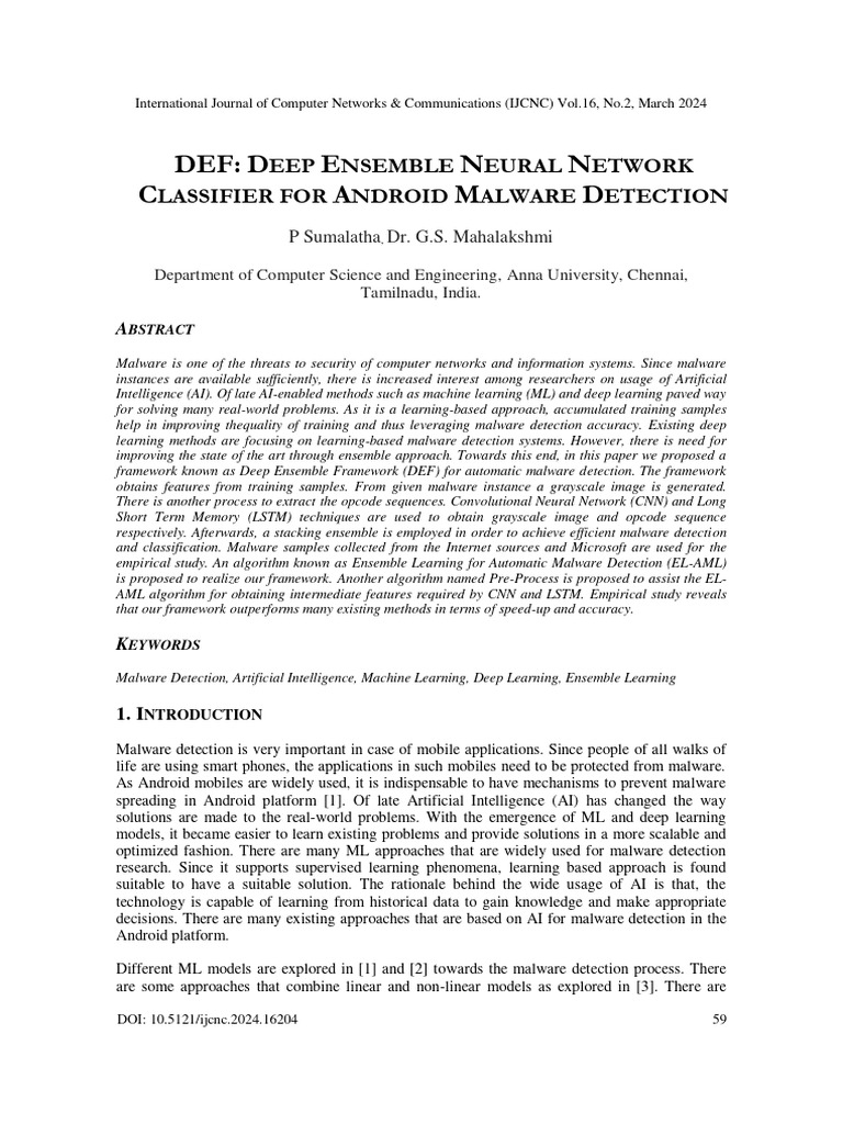 DEF: Deep Ensemble Neural Network Classifier For Android Malware Detection | PDF | Machine ...