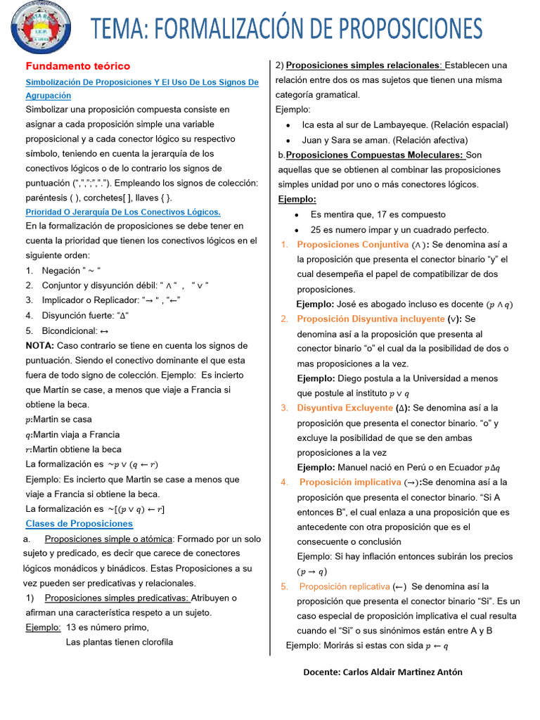 Proposiciones Simples Relacionales | PDF | Proposición | Lógica matemática