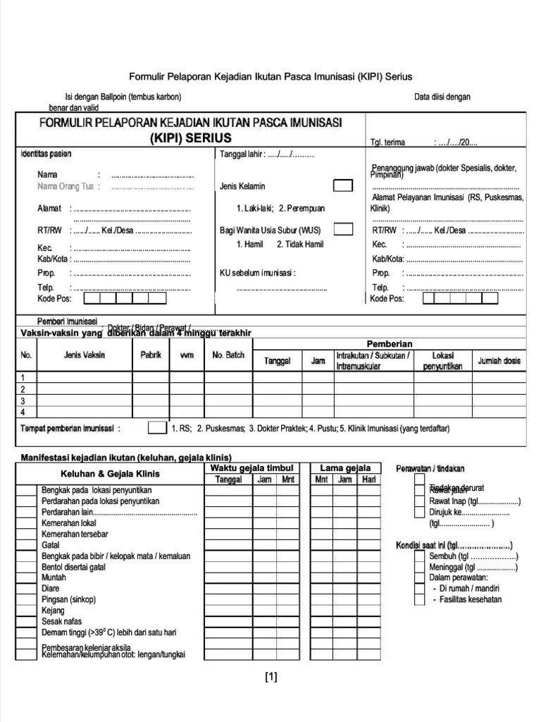PDF Formulir Pelaporan Kipi Serius Dan Format Investigasi - Compress | PDF | Griya & Taman