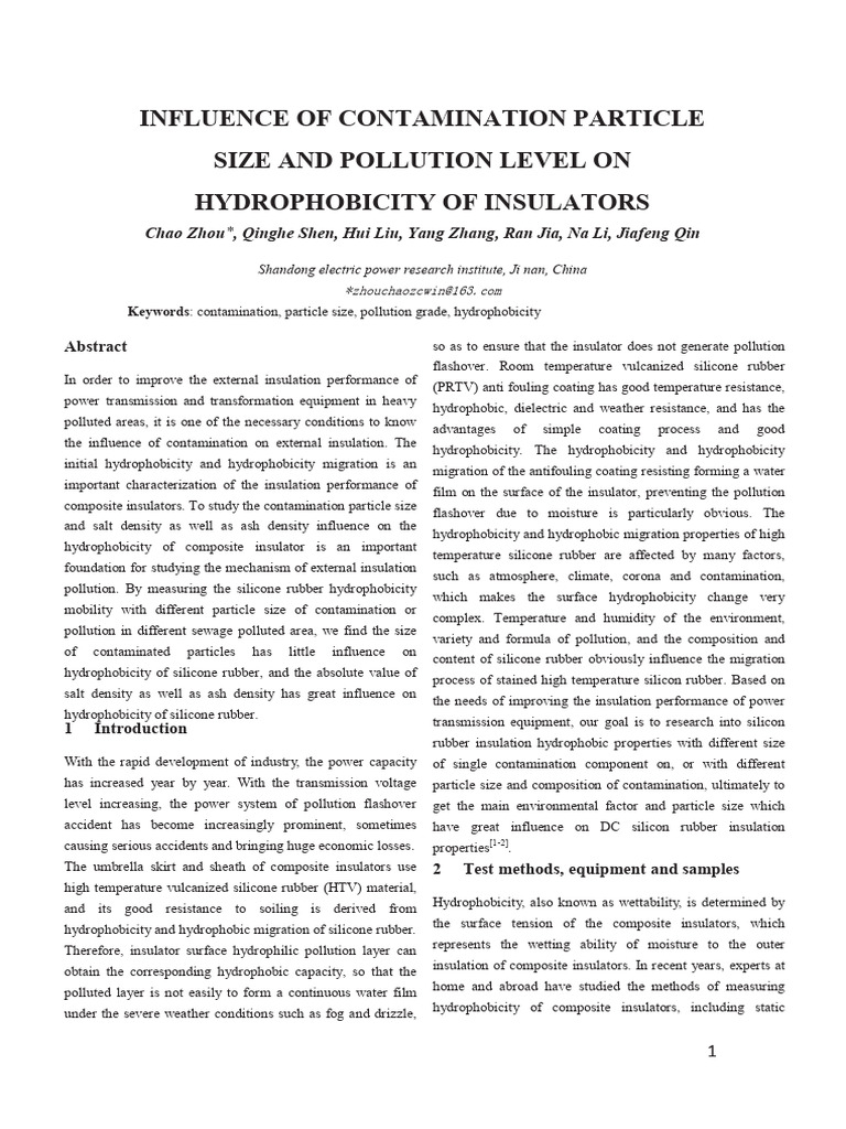 Influence of Contamination Particle Size and Pollution Level On ...