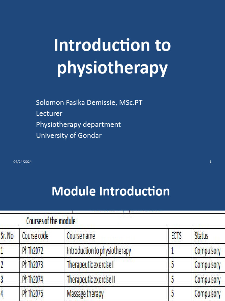 001 Physio Introduction | PDF | Physical Therapy | Medical Specialties