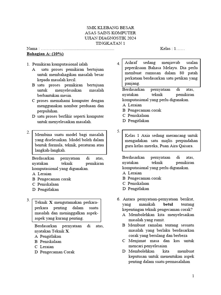 UD 1 ASK Tingkatan 1 2024 | PDF