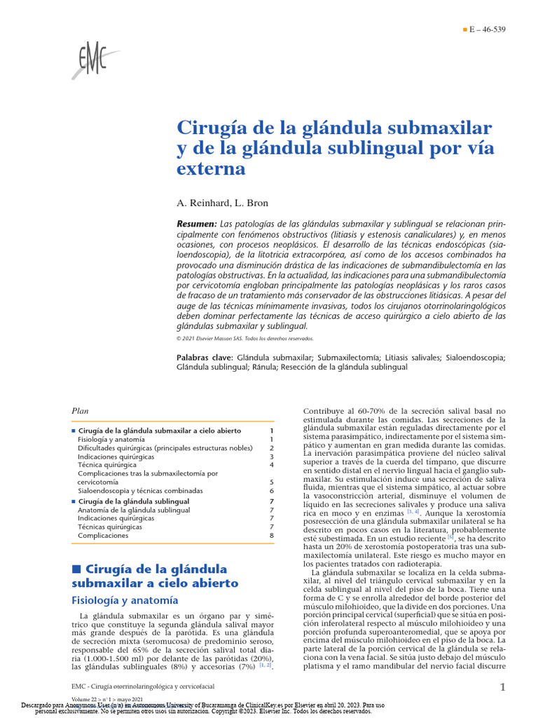 Cirugía de La Glándula Submaxilar y de La Glándula Sublingual Por Vía ...