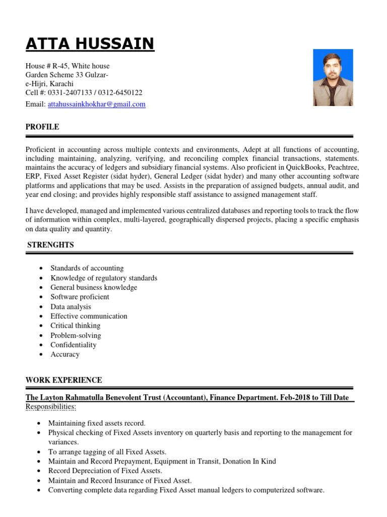 CV of Atta Hussain | PDF | Accounting | Expense