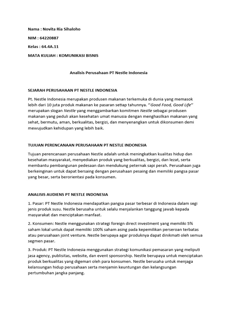 Tugas P4 Matkul Komunikasi Bisnis - Perencanaan Bisnis - Novita Ria Sihaloho - 64220887 | PDF ...