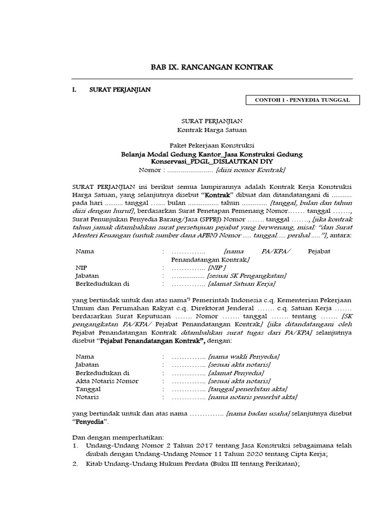 Rancangan Kontrak Pembangunan Gedung Konservasi Pasca Reviu | PDF ...