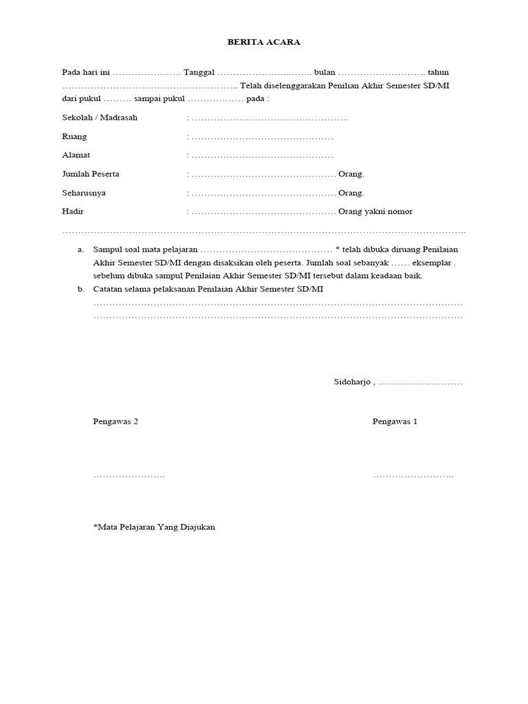 Berita Acara Pat Kelas 6 | PDF