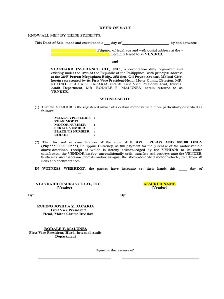 Bilateral Deed of Sale - Draft | Download Free PDF | Common Law ...
