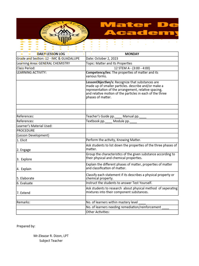 Chemistry Lesson Plans: Matter & Measurement | PDF | Chemistry | Mole ...