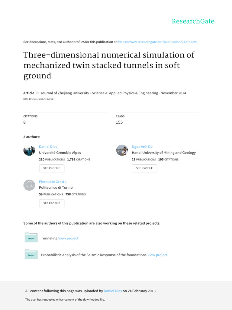 Three-Dimensional Numerical Simulation of | PDF | Tunnel | Young's Modulus