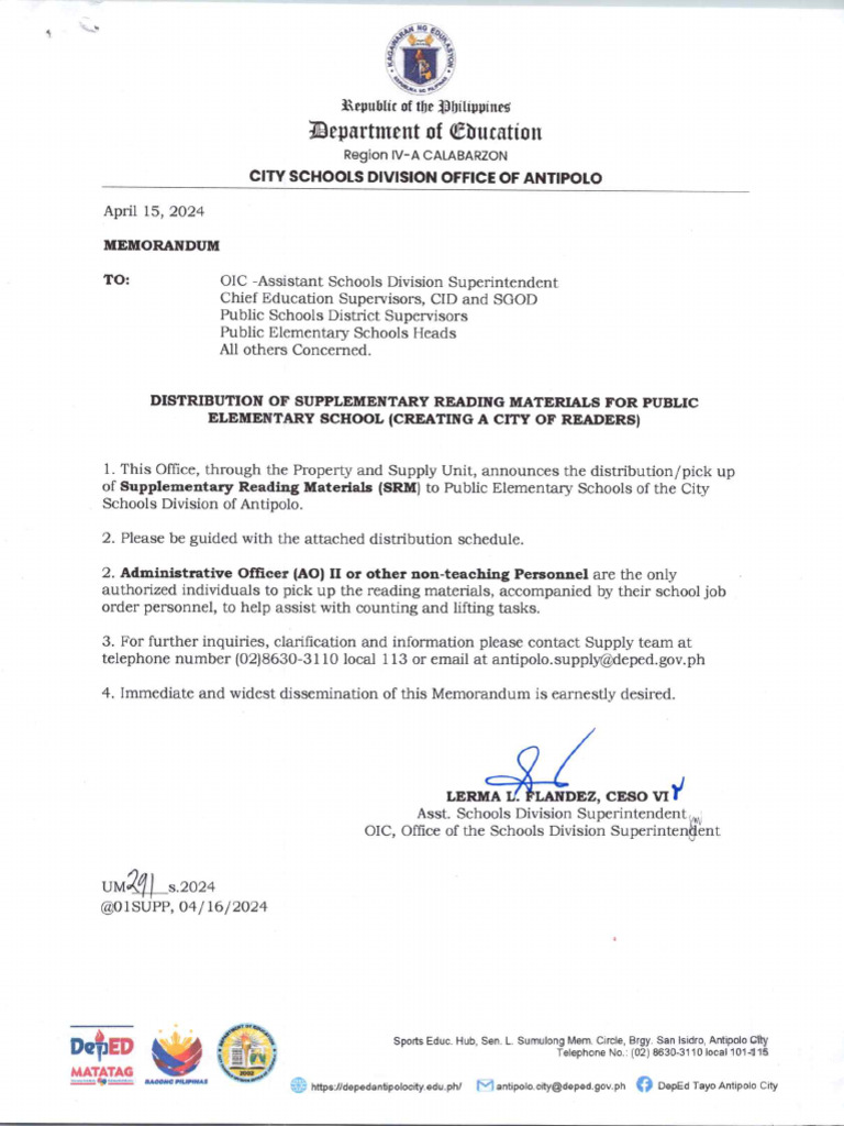 Um-291 Distribution of Supplementary Reading Materials For Public ...