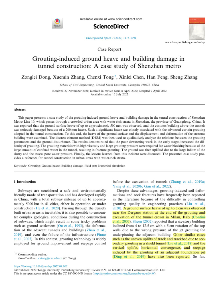 Grouting-Induced Ground Heave and Building Damage in | PDF