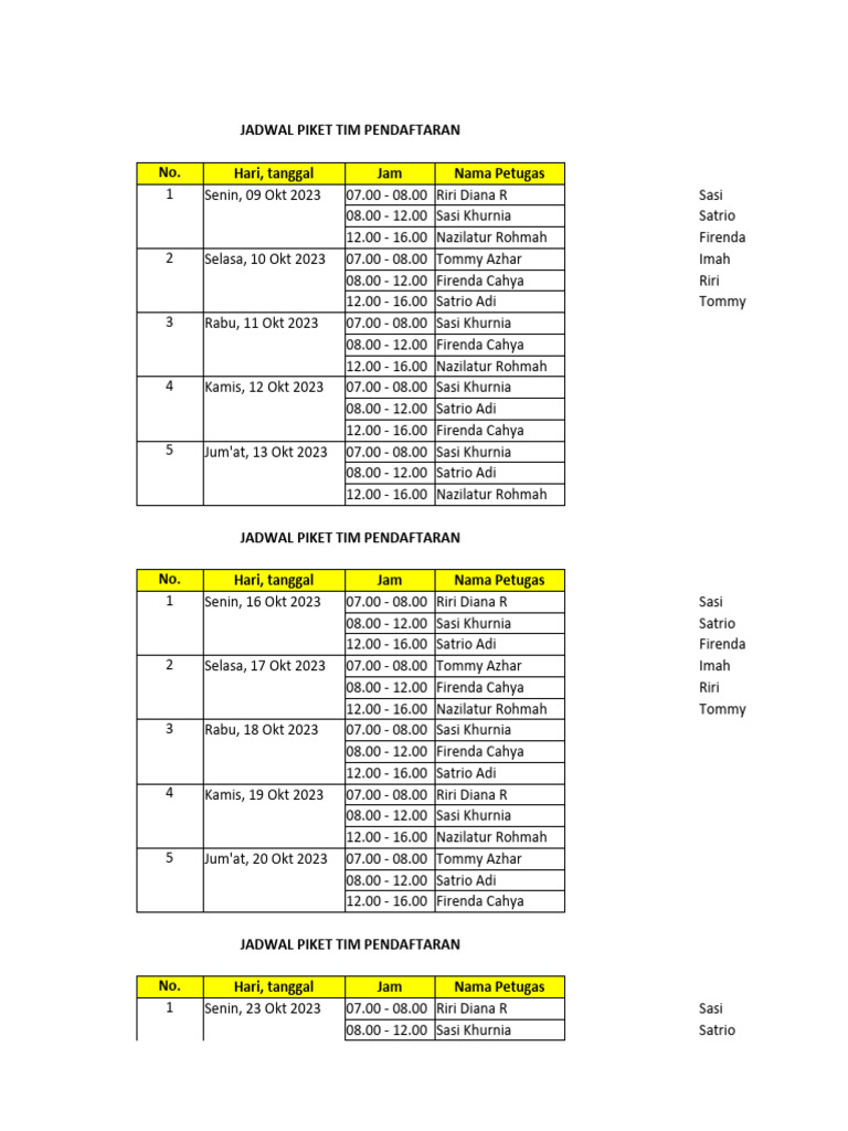 Jadwal Piket PMB 2023-2024 | PDF