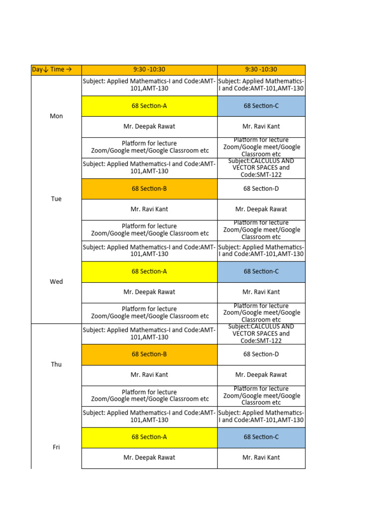 Academic Unit 2 - Summer Term Time Table 1 | PDF | Engineering | Science