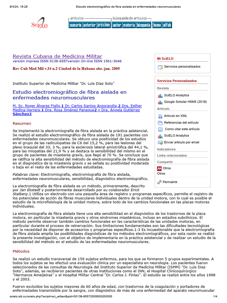 ELECTROMIOGRAMA Estudio Electromiográfico de Fibra Aislada en Enfermedades Neuromusculares 2005 ...