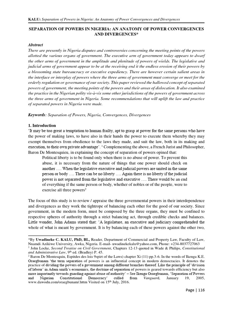 Separation of Powers in Nigeria: An Anatomy of Power Convergences and ...
