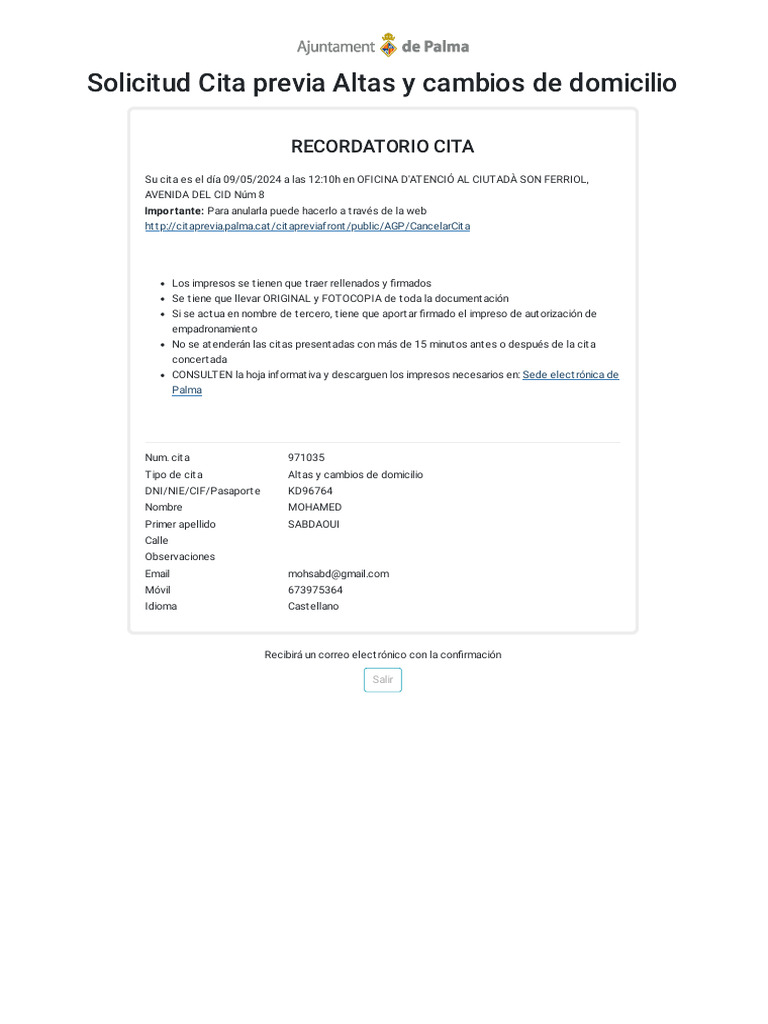 Solicitud Cita Previa Altas y Cambios de Domicilio | PDF