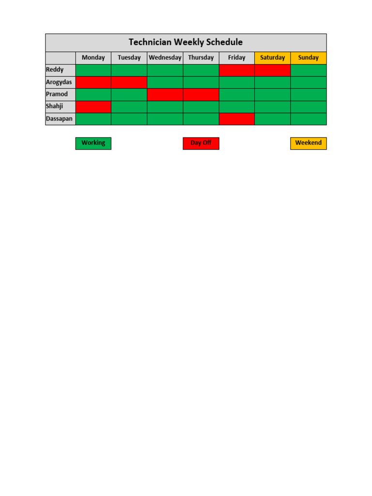 Technician Weekly Work Schedule | PDF
