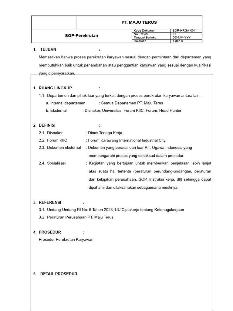 SOP-HRGA-001 Perekrutan | PDF