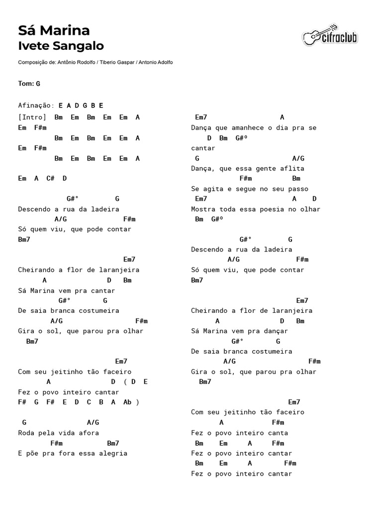 Cifra Club - Ivete Sangalo - Sá Marina | PDF