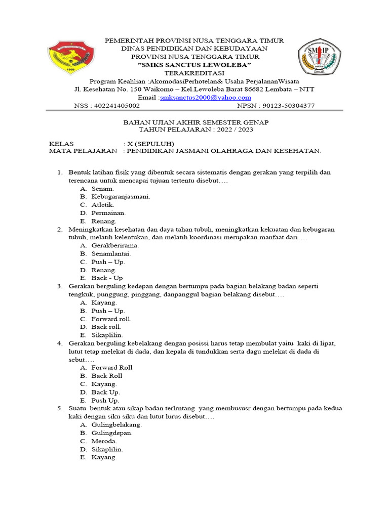 Soal Penjas X 2023 | PDF