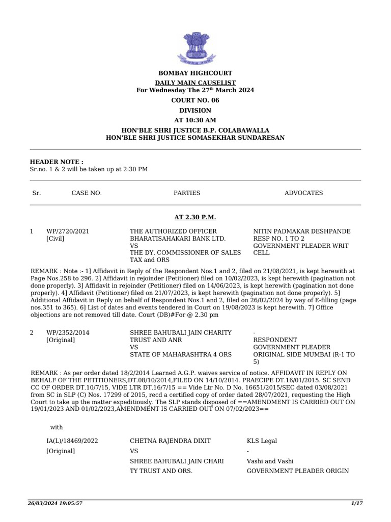 causelist | PDF | Legal Procedure