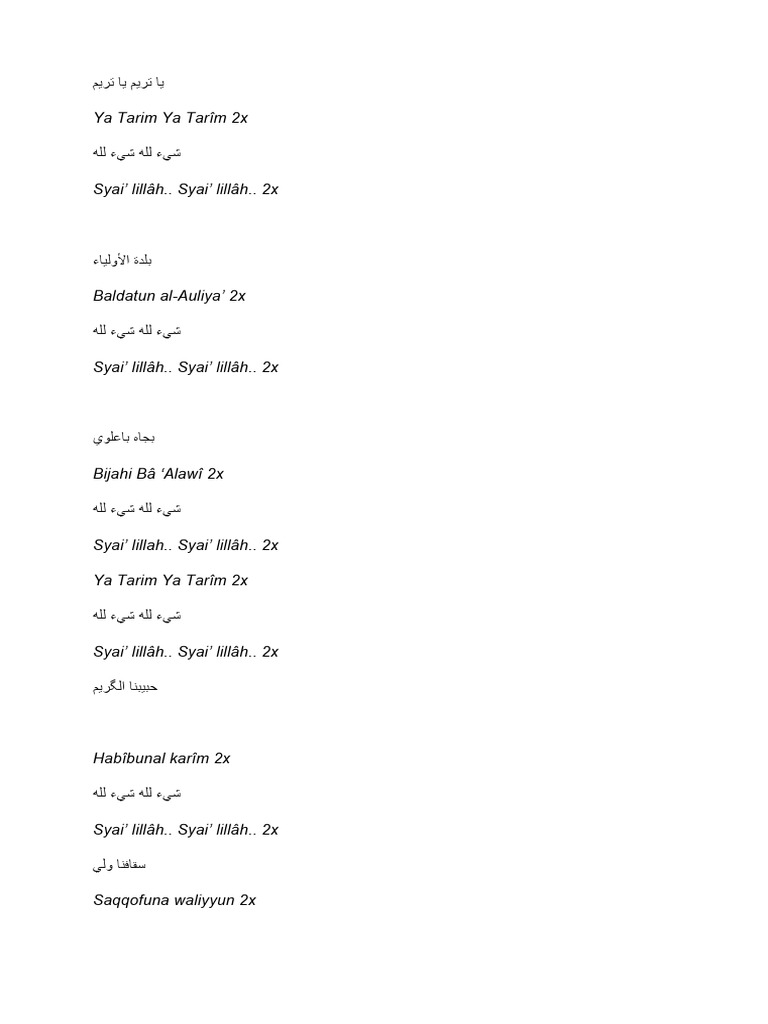 Sholawat Ya Tarim | PDF