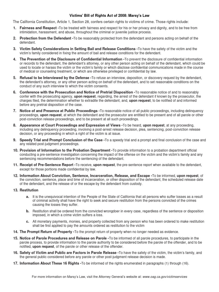 2070 Victims Bill of Rights Act of 2008 Marsys Law | PDF | Discovery ...