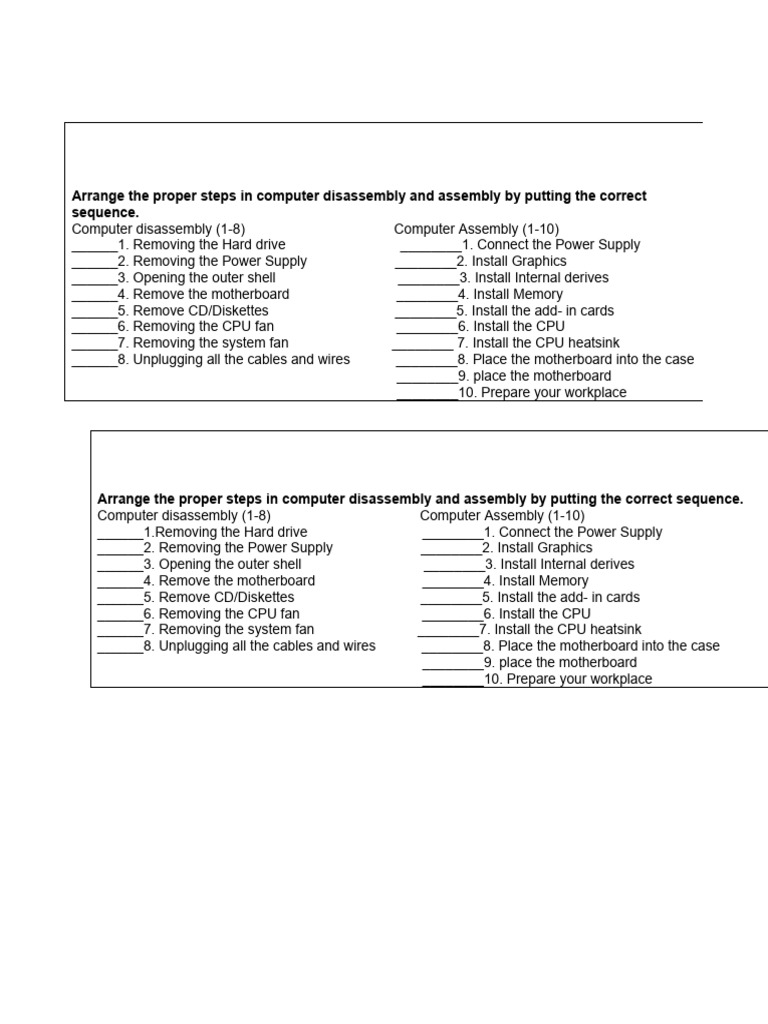 Arrange The Proper Steps in Computer Disassembly and Assembly by ... Arrange The Proper Steps in Computer Disassembly and Assembly by ...