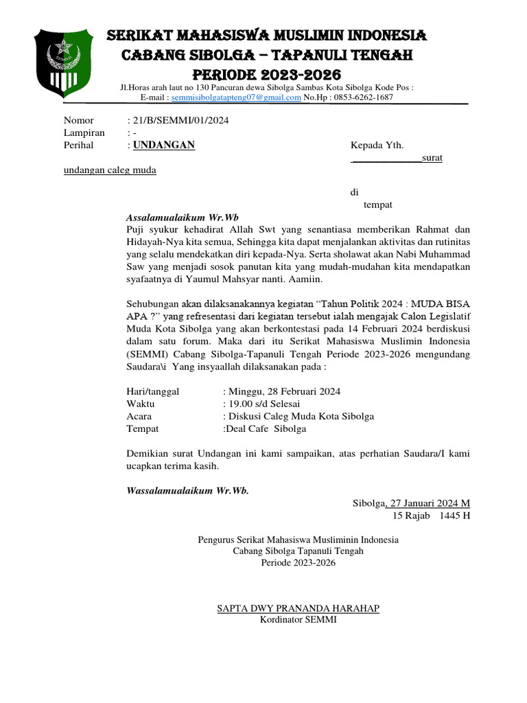 Surat Undangan Caleg Muda - Docx Fix | PDF