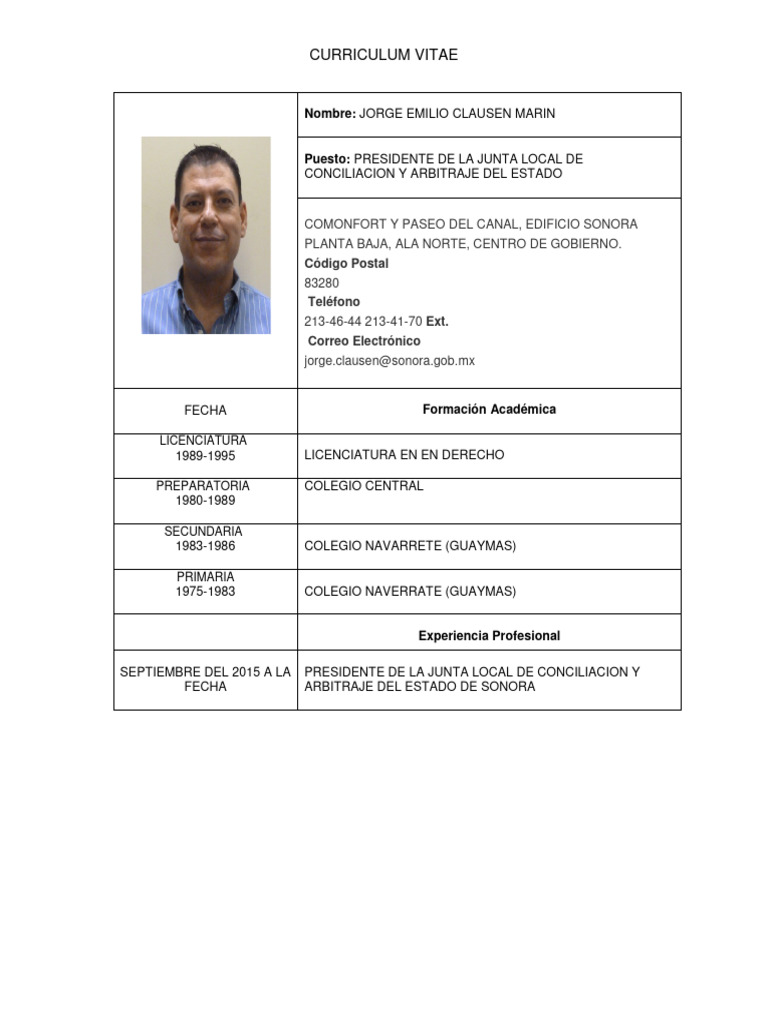 Curriculum Vitae de Jorge Claussen | PDF | Sonora