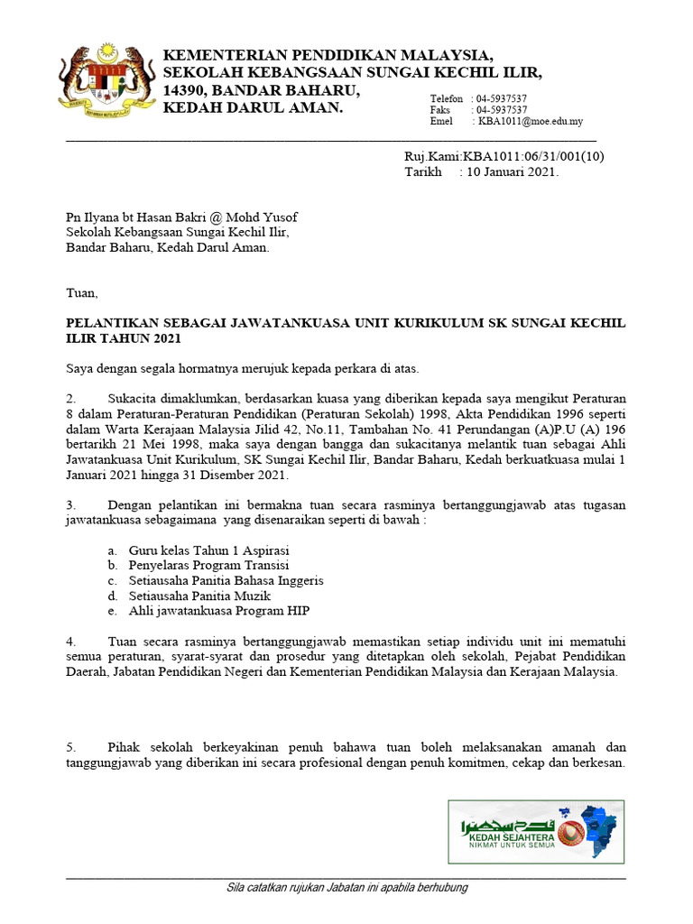 Contoh Surat Pelantikan Guru - Kurikulum | PDF